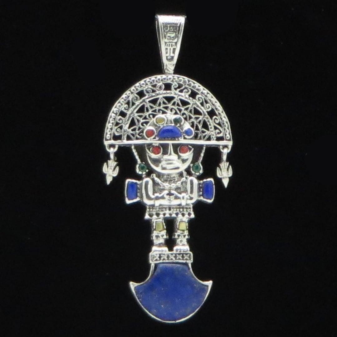 Inca Tumi Pendant Peru 950 Silver and Lapis Inlay Sacred Valley - Etsy