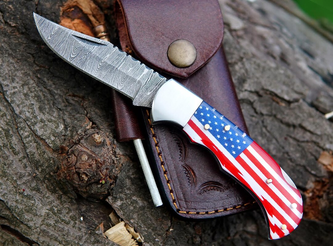 Handmade Damascus Folding Pink Knife Gift for Her - Ideal Chistmas Gift ...