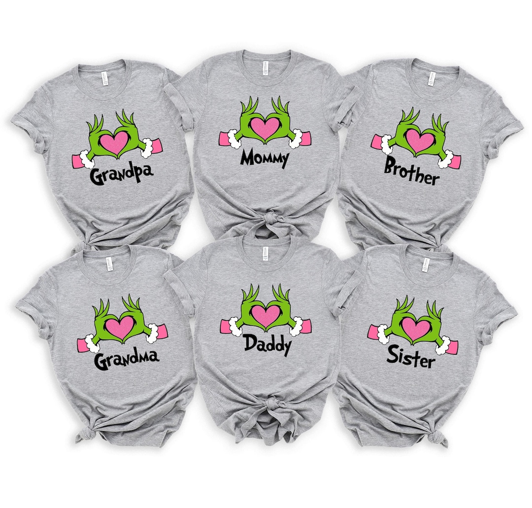 Personalized Grinch Heart Family Shirts, Grinchmas Matching Shirts ...