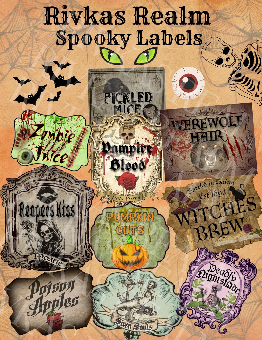 10 Potion Labels Bottle Labels Spooky Labels Halloween Labels Goth ...