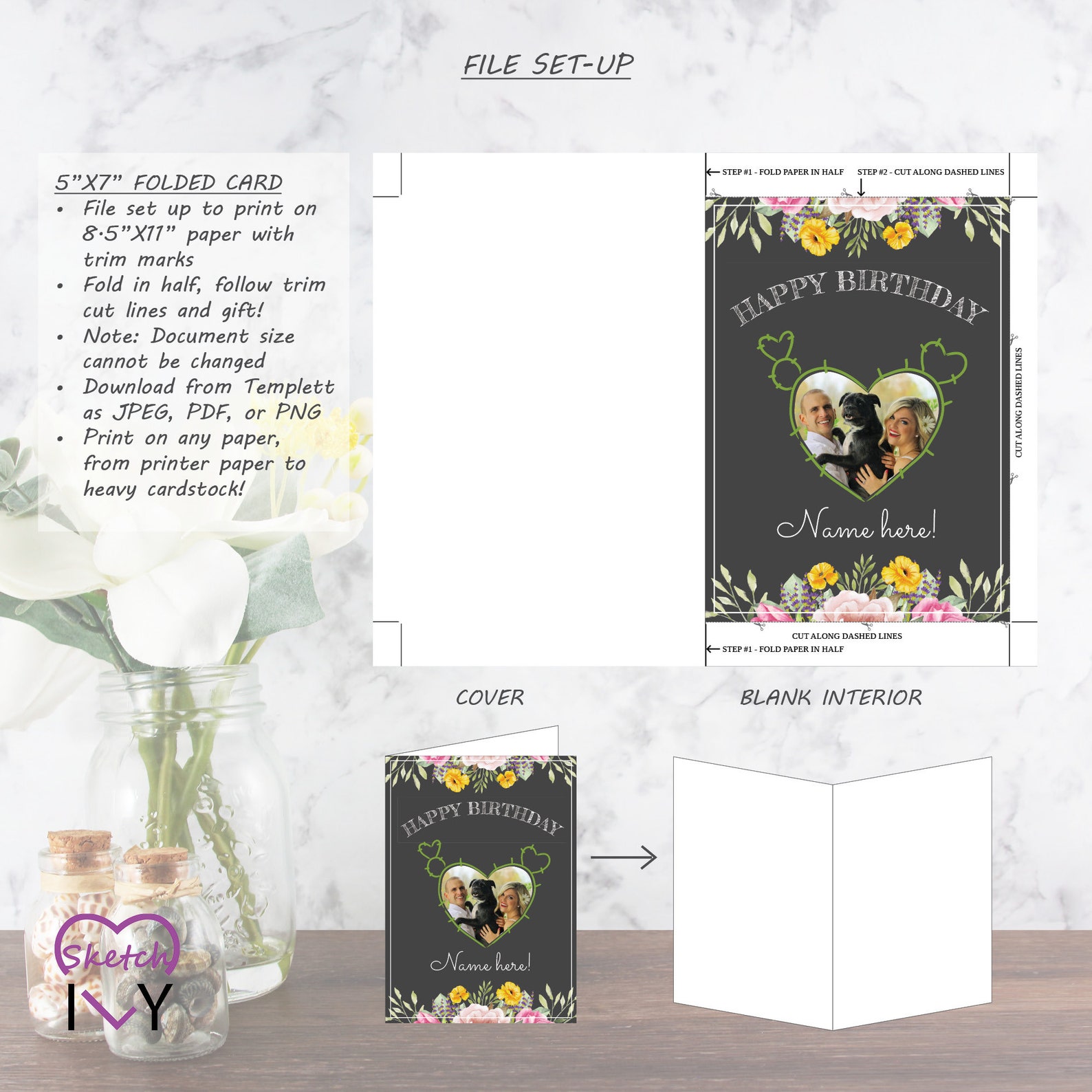 Cactus Heart Nature S01C - Customizable Digital Card Template ...