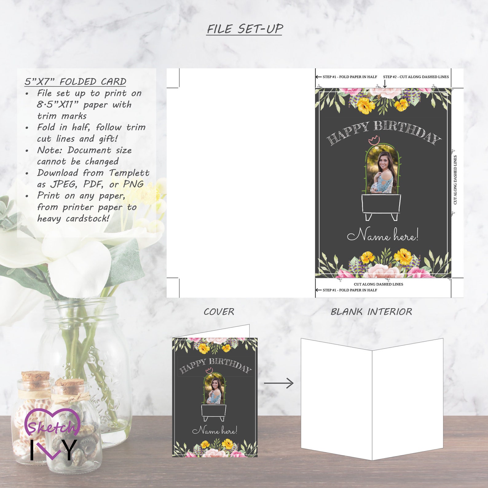 Cactus Dome Nature S01C - Customizable Digital Card Template - Birthday ...