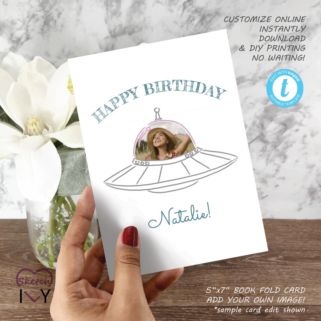 Outer Space UFO Alien Ship - Customizable Digital Template - Greeting ...