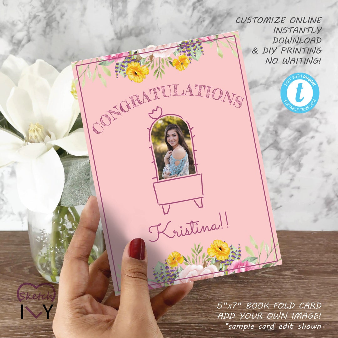 Cactus Dome Nature S01C - Customizable Digital Card Template - Birthday ...