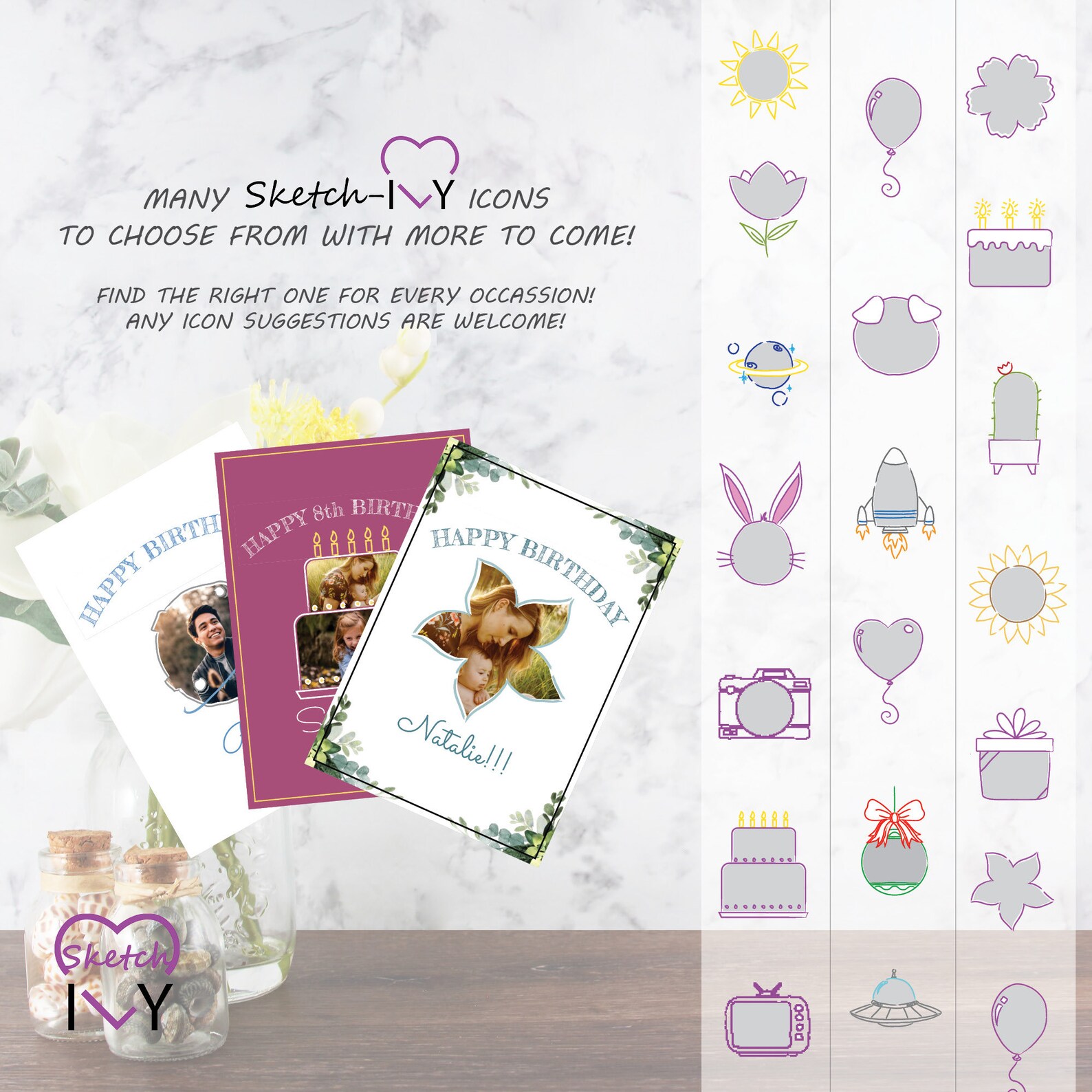 Star Flower Nature S01A - Customizable Digital Card Template - Birthday ...
