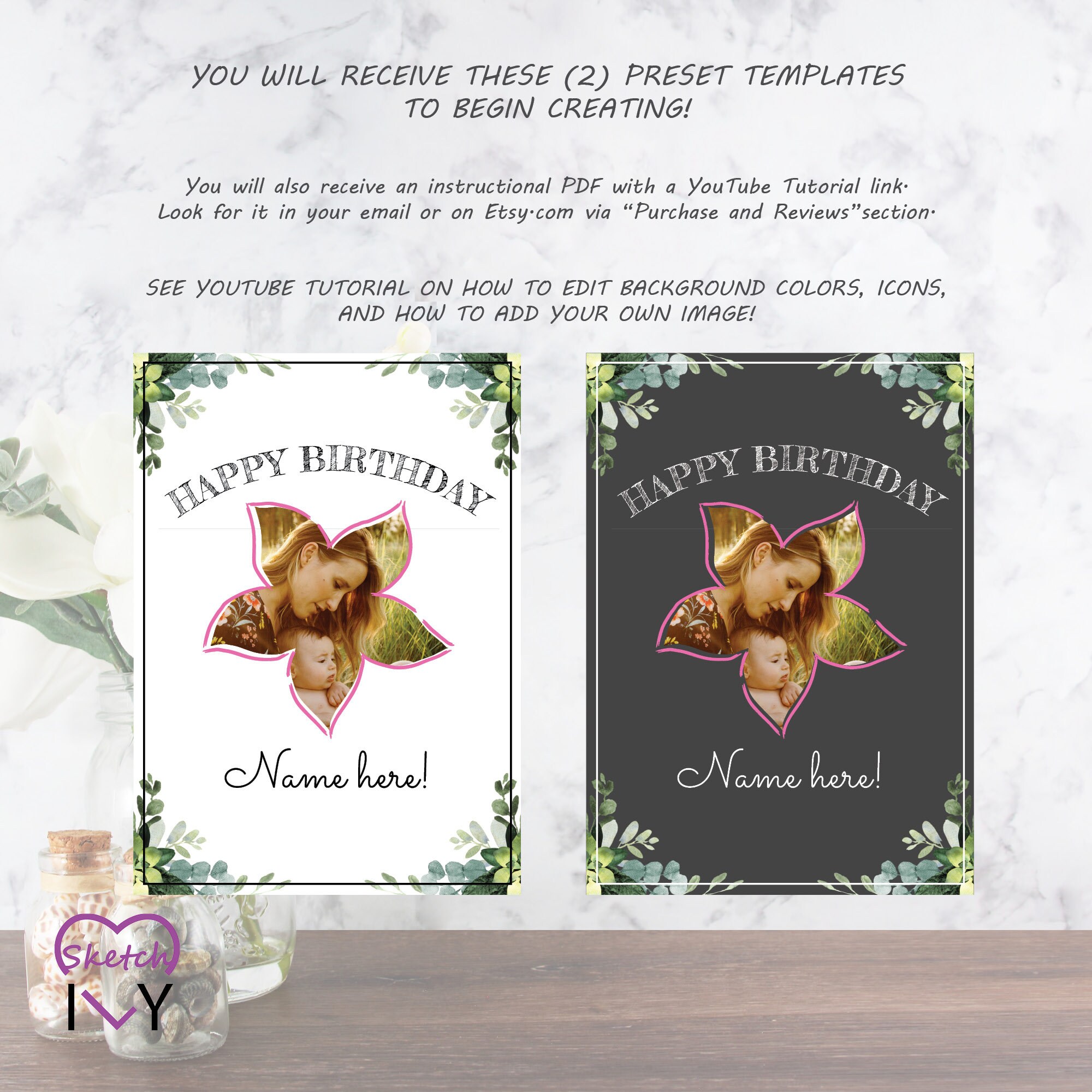 Star Flower Nature S01A - Customizable Digital Card Template - Birthday ...