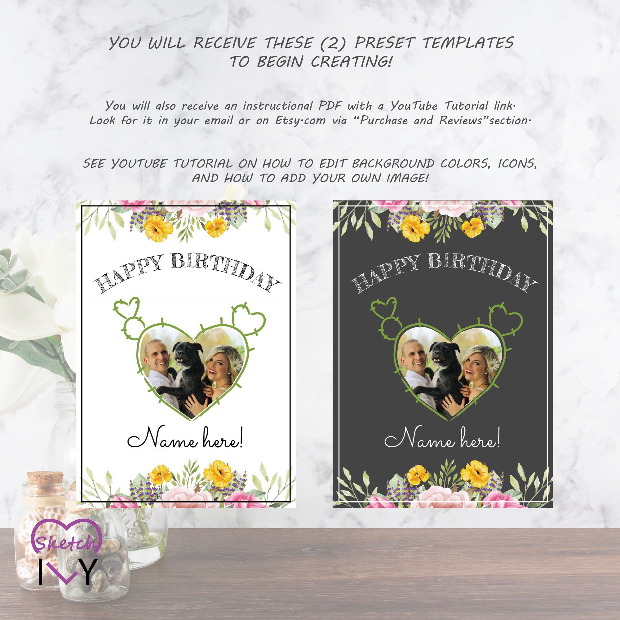 Cactus Heart Nature S01C - Customizable Digital Card Template ...
