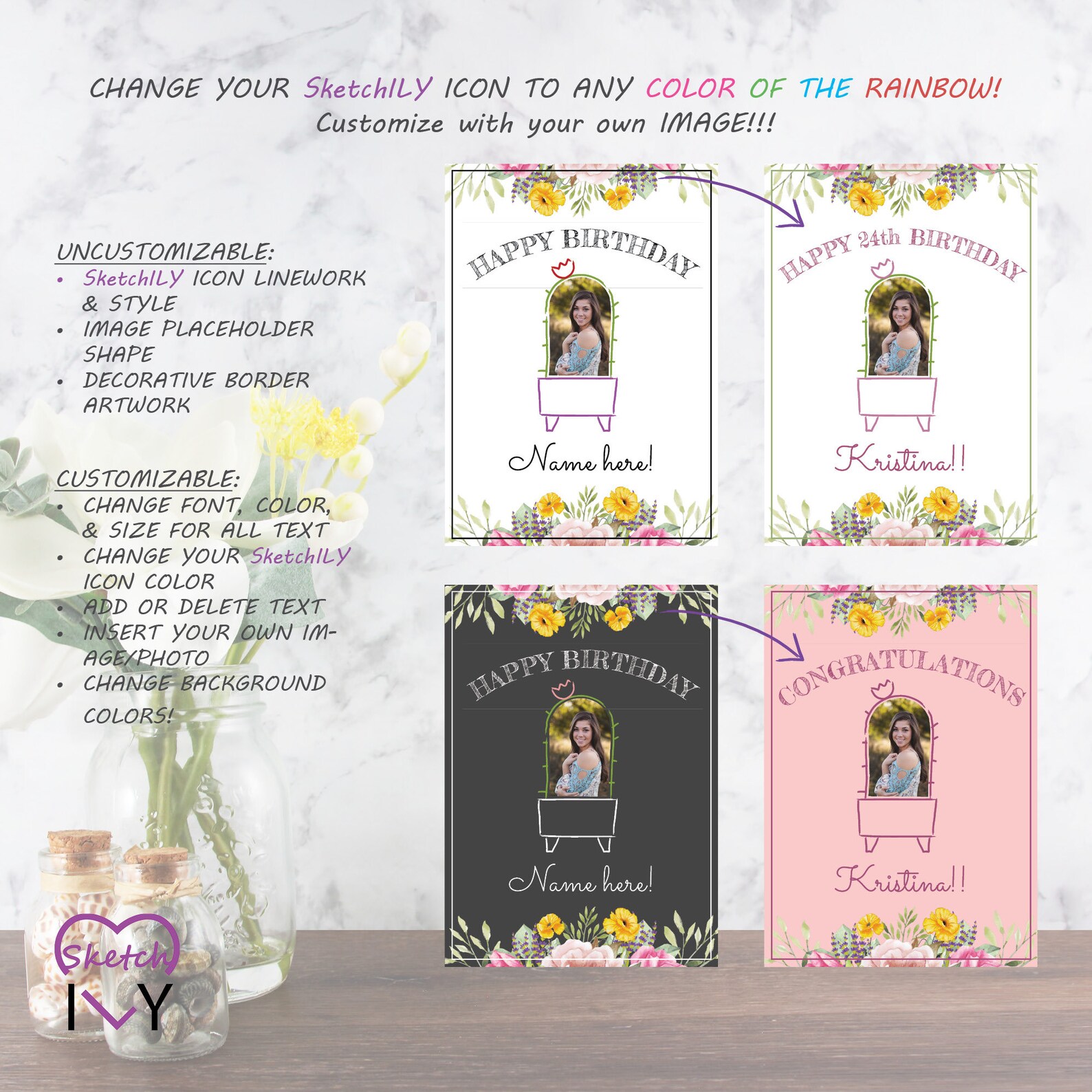 Cactus Dome Nature S01C - Customizable Digital Card Template - Birthday ...