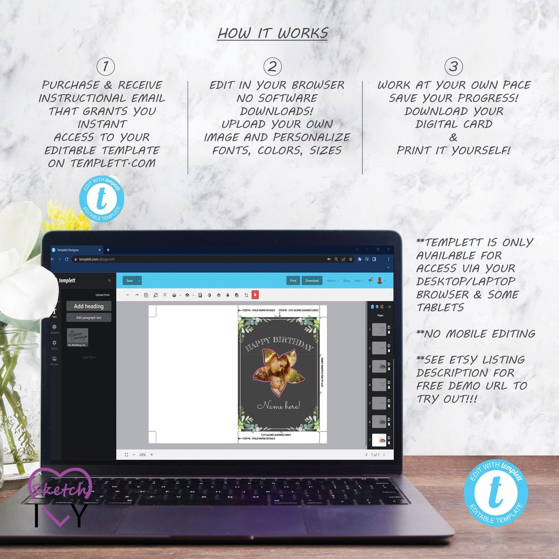 Star Flower Nature S01A - Customizable Digital Card Template - Birthday ...