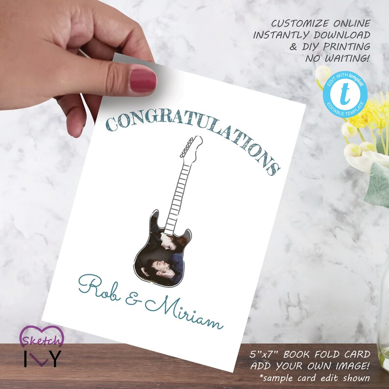 Rock Guitar, Musician Customizable Digital Template Greeting Card ...