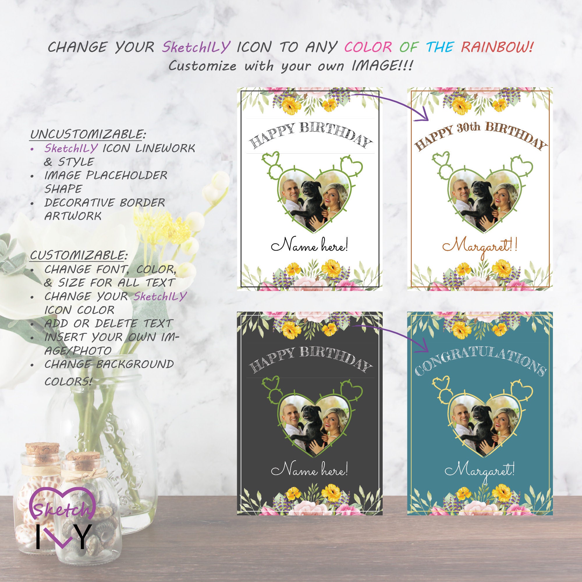 Cactus Heart Nature S01C - Customizable Digital Card Template ...