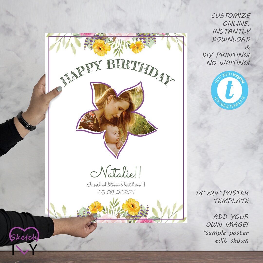 Star Flower Nature S01C Customizable 18x24 Poster Template Birthday ...