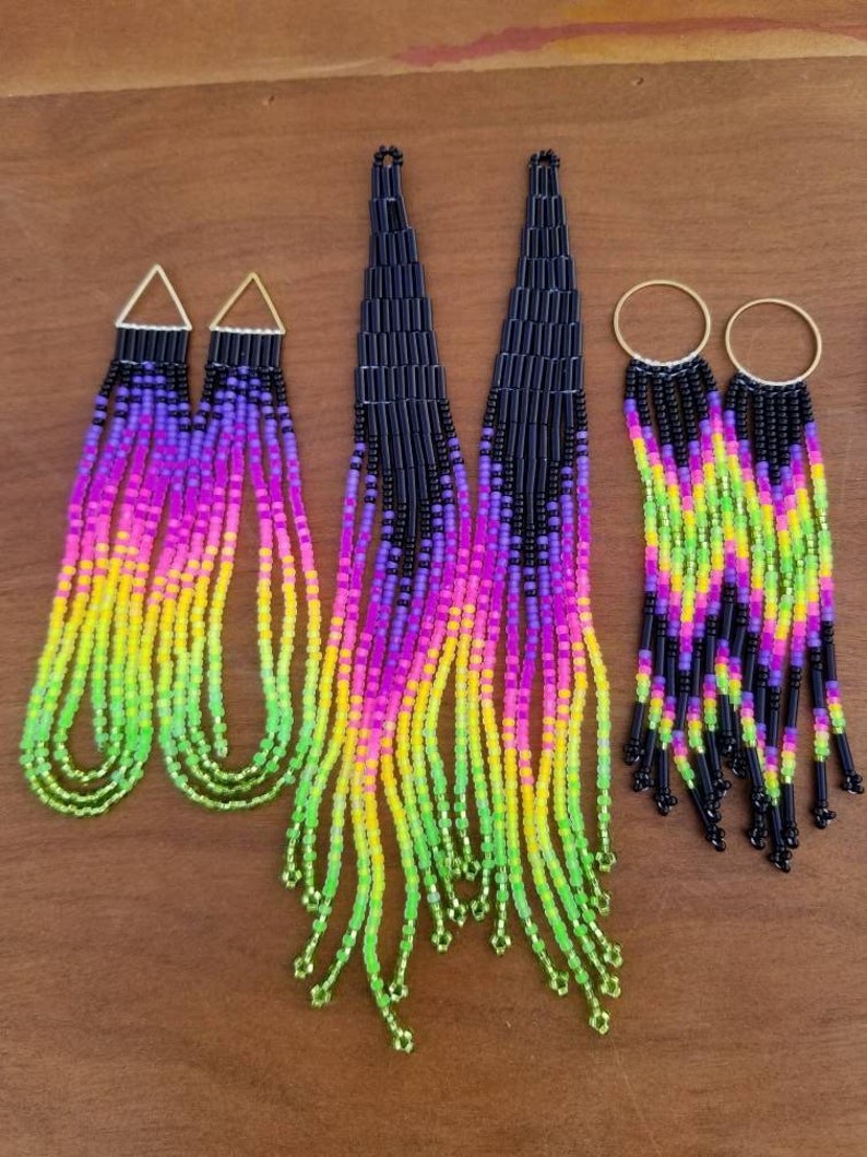 Matte Neon Ombre Native American Beaded Handwoven Jewelry, Indigenous ...
