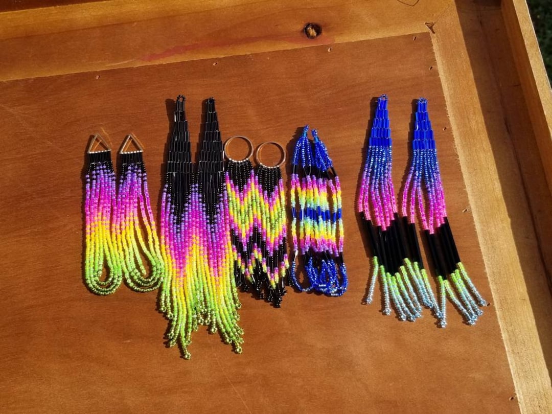 Matte Neon Ombre Native American Beaded Handwoven Jewelry, Indigenous ...
