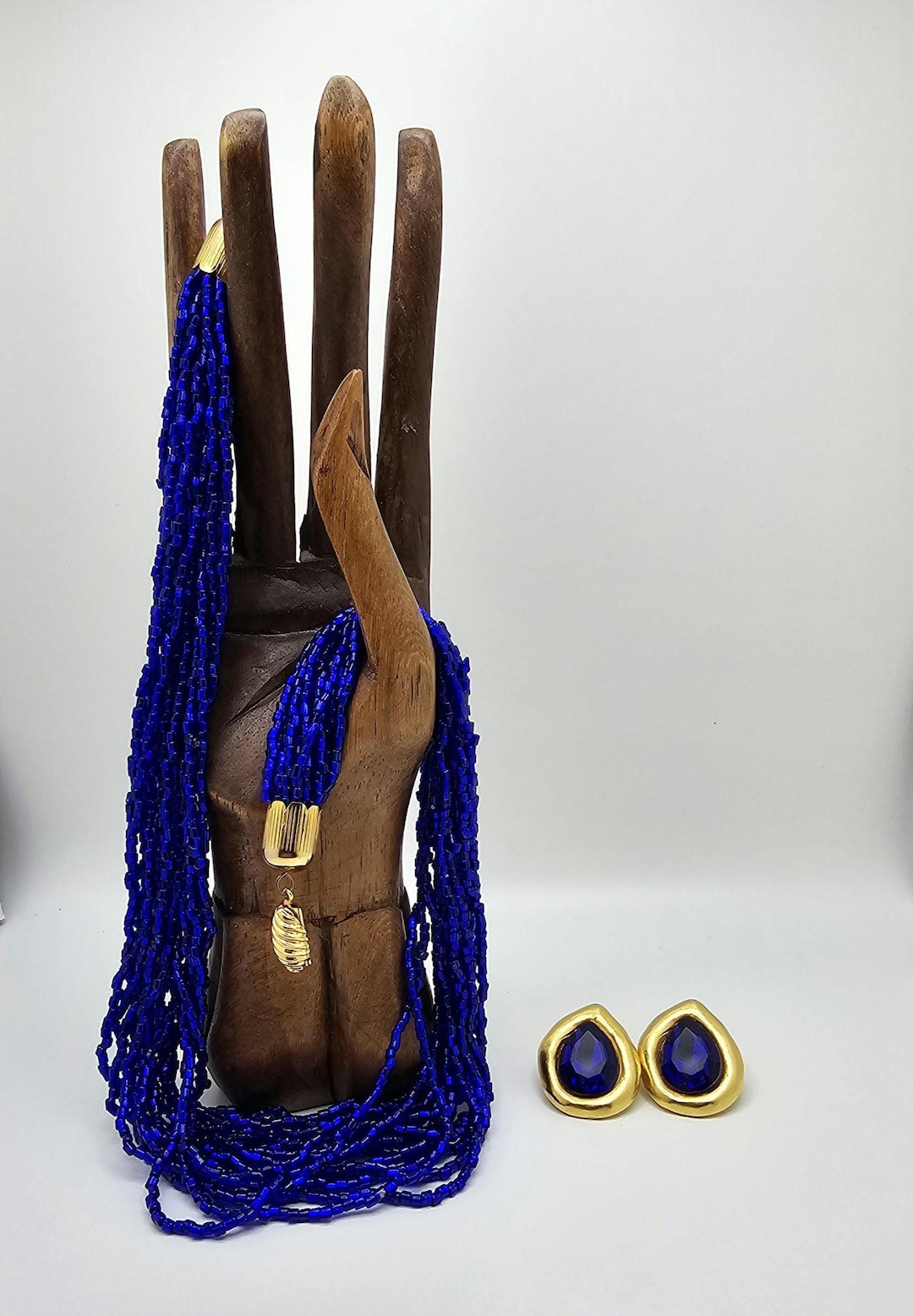 Beautiful Cobalt Blue Multi (18) Strand Glass Beaded Chunky Necklace ...