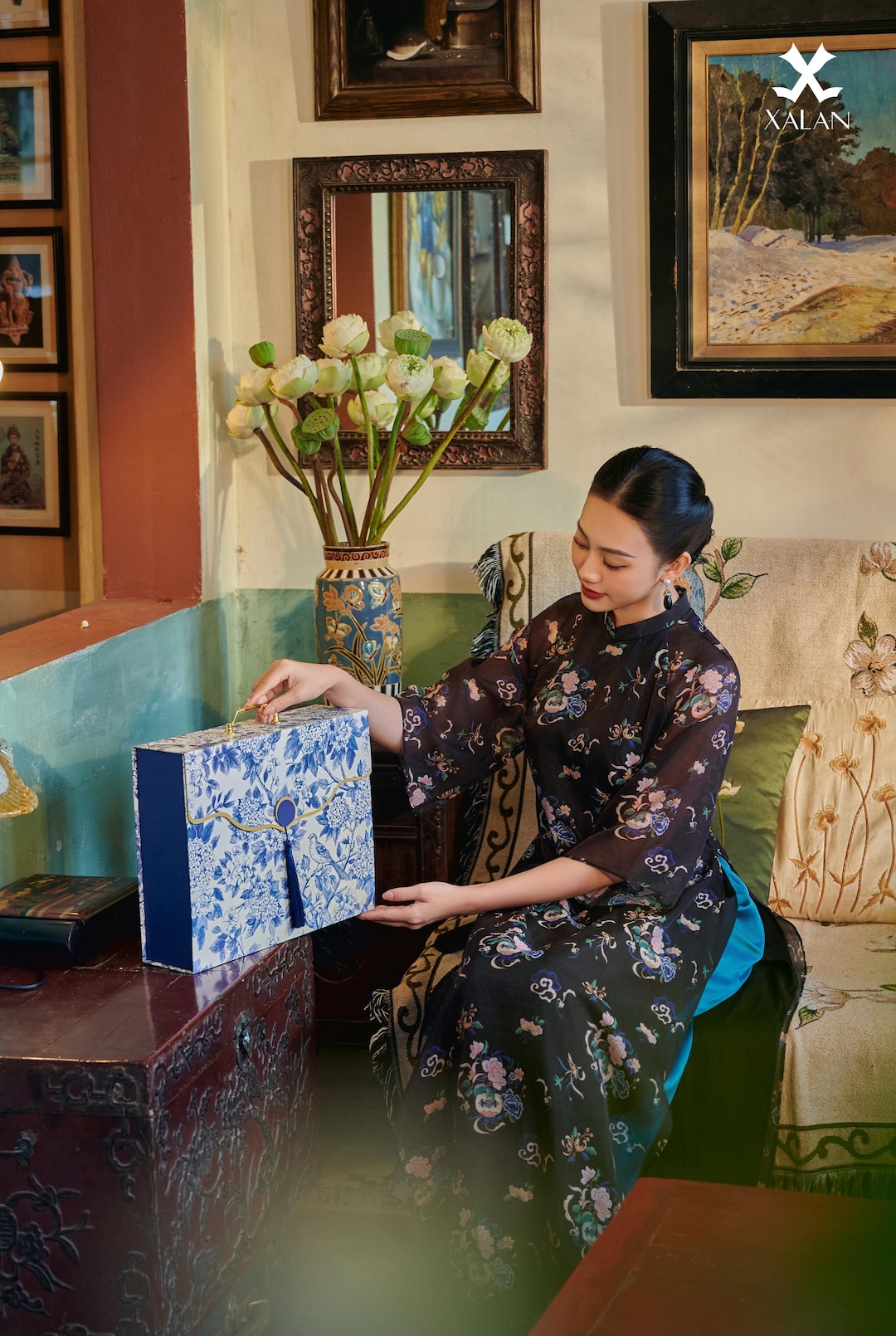 Black Sheer Ao Dai, Floral Embroidered Ao Dai, Brocade Fabric Ao Dai ...