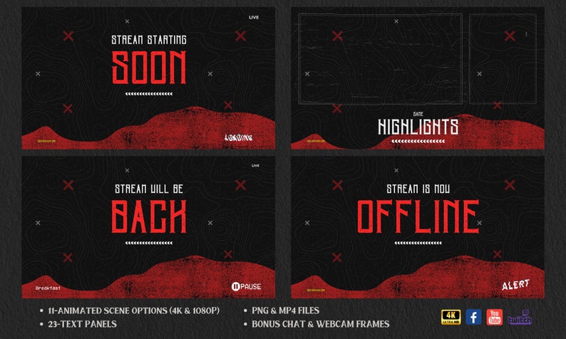 Glitch Twitch Animated Overlay Overlay Stream Pack Made for Twitch, Youtube, Facebook, OBS ...