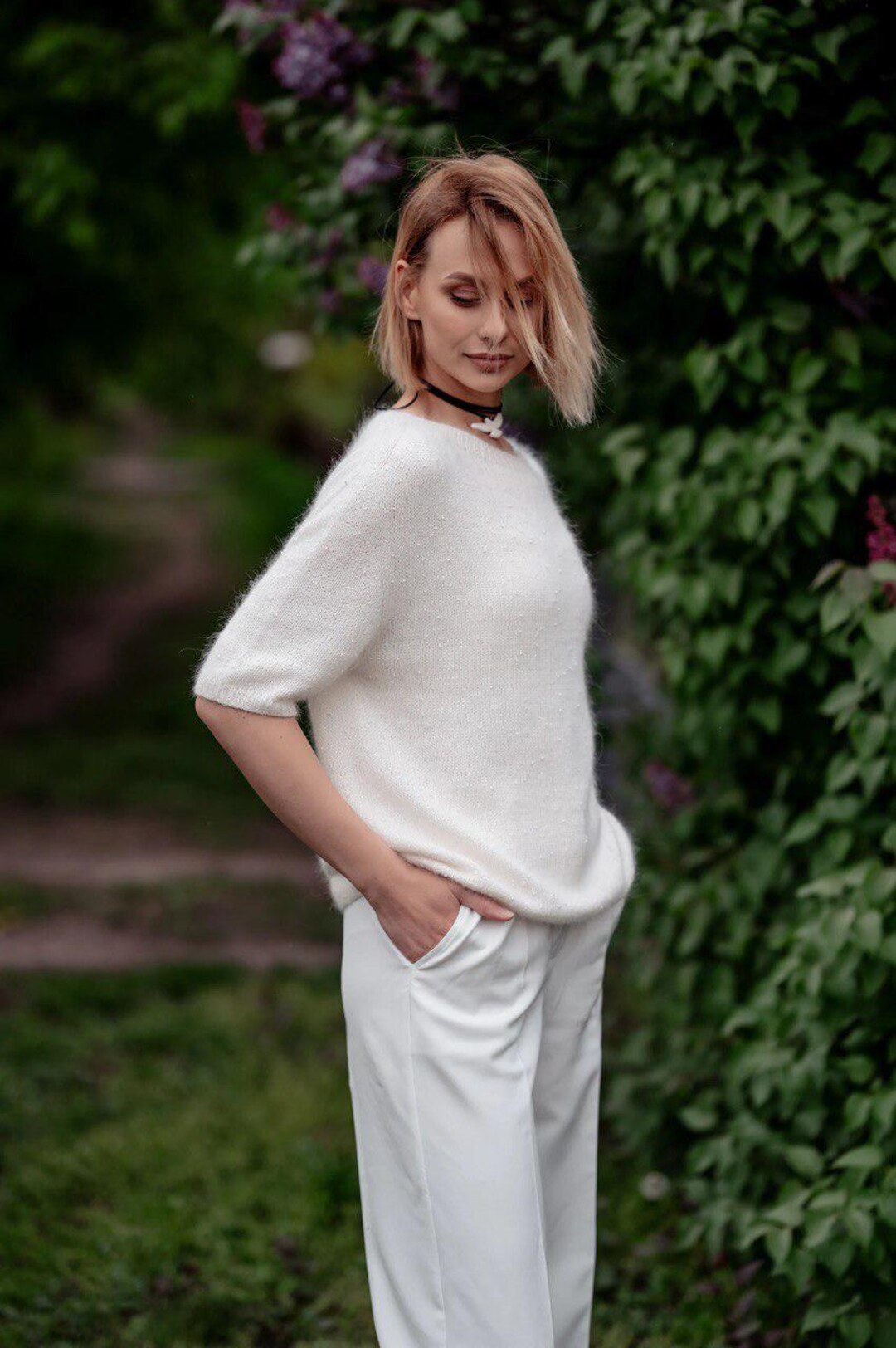 White Angora Turtleneck Sweater With Beads - Soft & Warm - Etsy