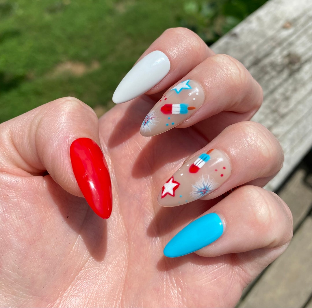 4th of July Press on Nails | Bomb Pop Nails | Summer Nails | Almond ...
