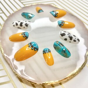 Western Cow Print | Turquoise | Western | Cow | Round Tip Press on Nail ...