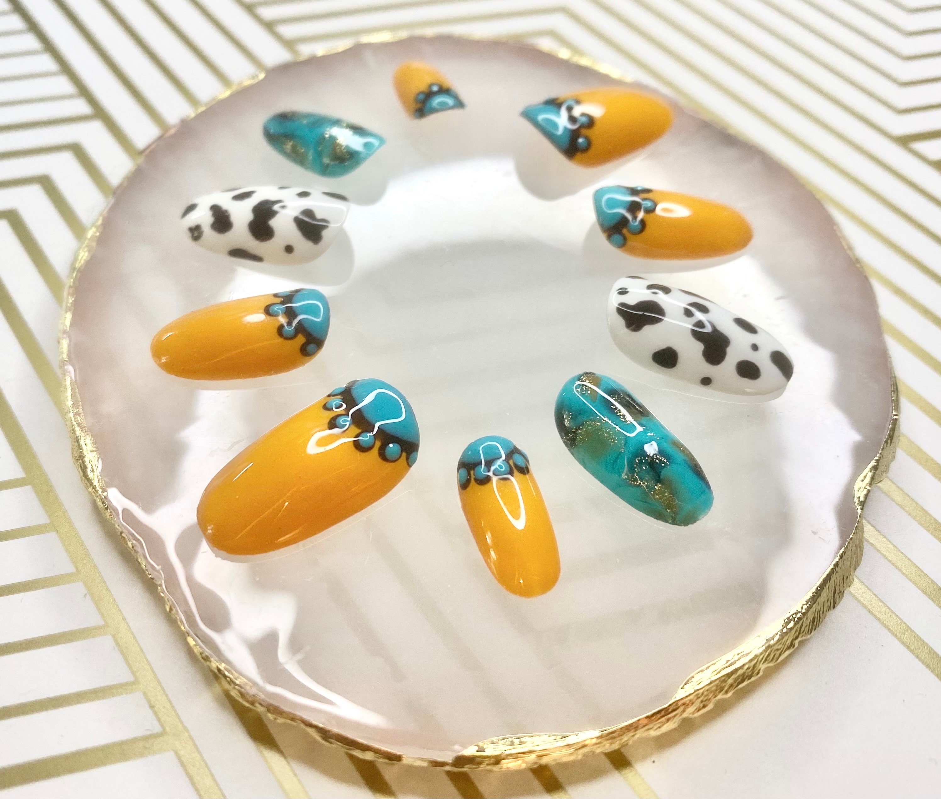 Western Cow Print Turquoise Western Cow Round Tip - Etsy