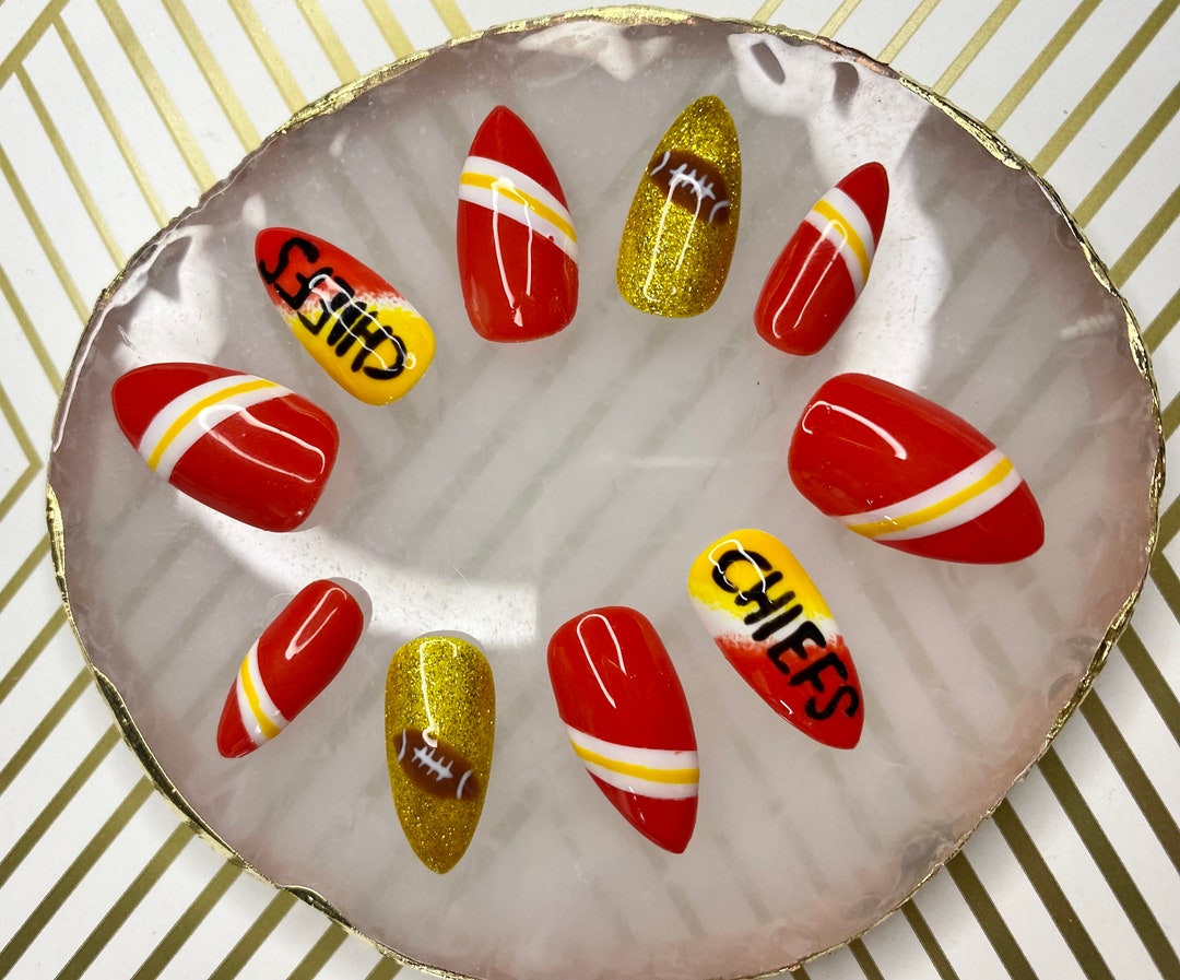 Red and Yellow Chiefs Press on Nails Stiletto - Etsy