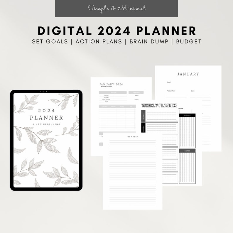 Black and White 2024 Digital Planner - Etsy
