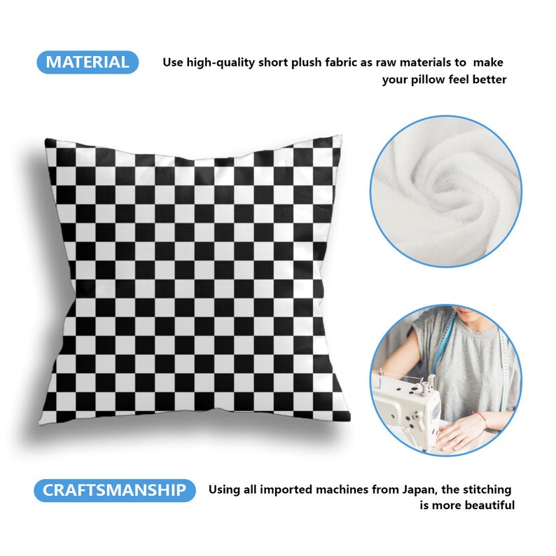 Black and White Checkered Cushion Covers: Polyester Pillow Set of 6 - Etsy
