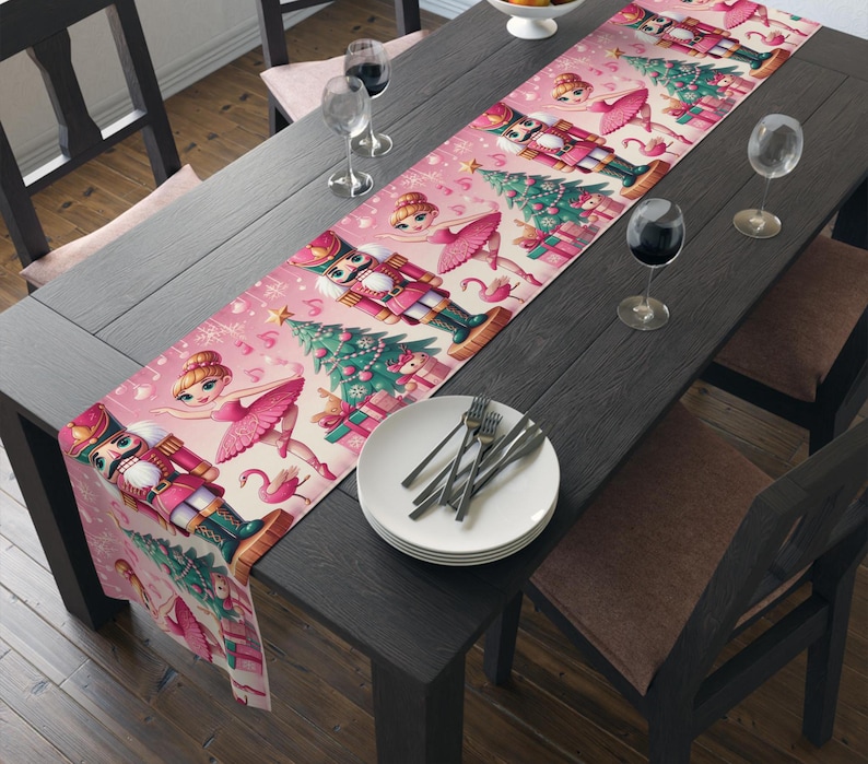 Christmas Nutcracker Table Runner, Holiday Dining Decor, Pink Table ...