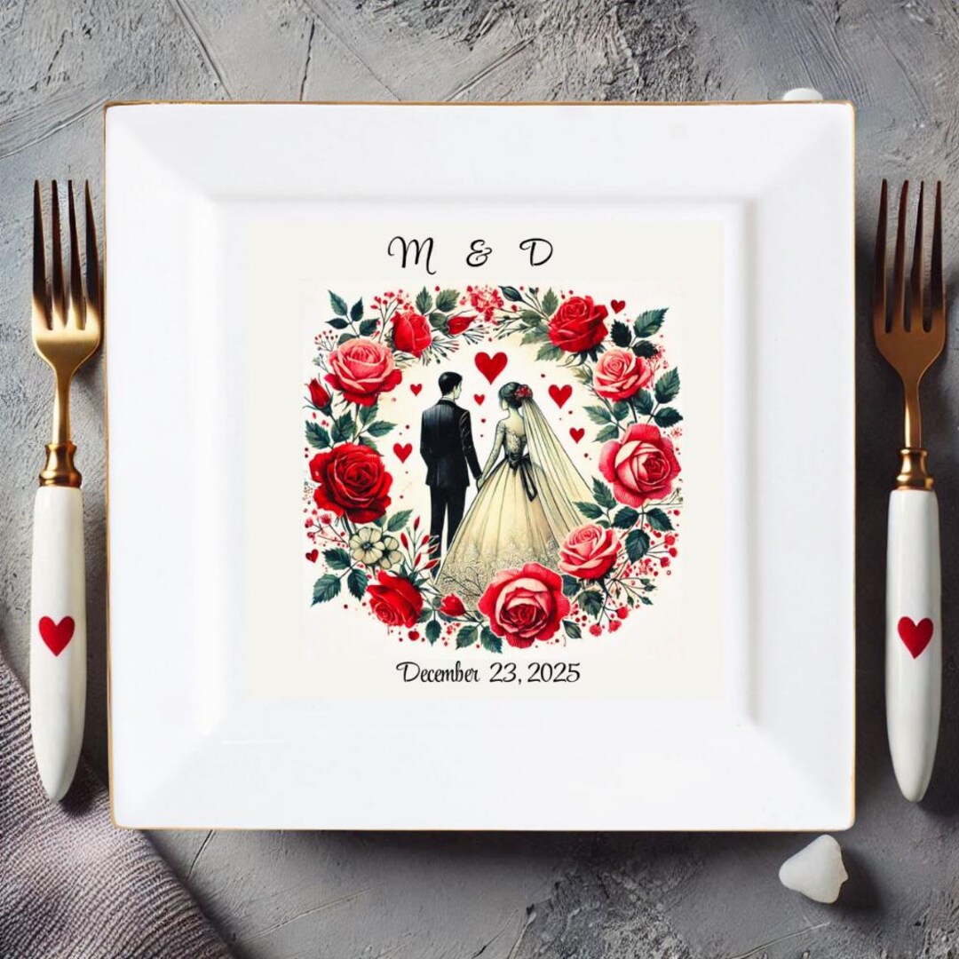 Personalized Ceramic Wedding Plate | Custom Square Keepsake Dish - Etsy