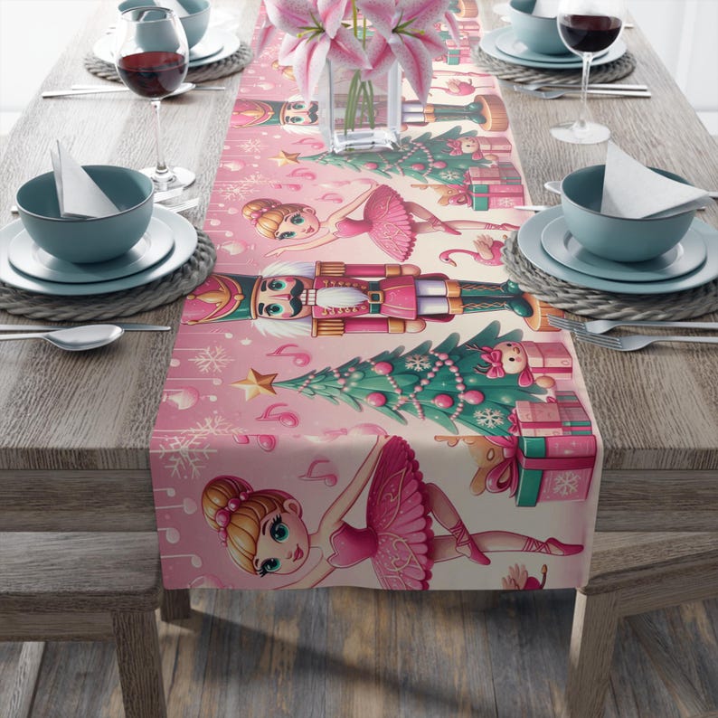 Christmas Nutcracker Table Runner, Holiday Dining Decor, Pink Table ...
