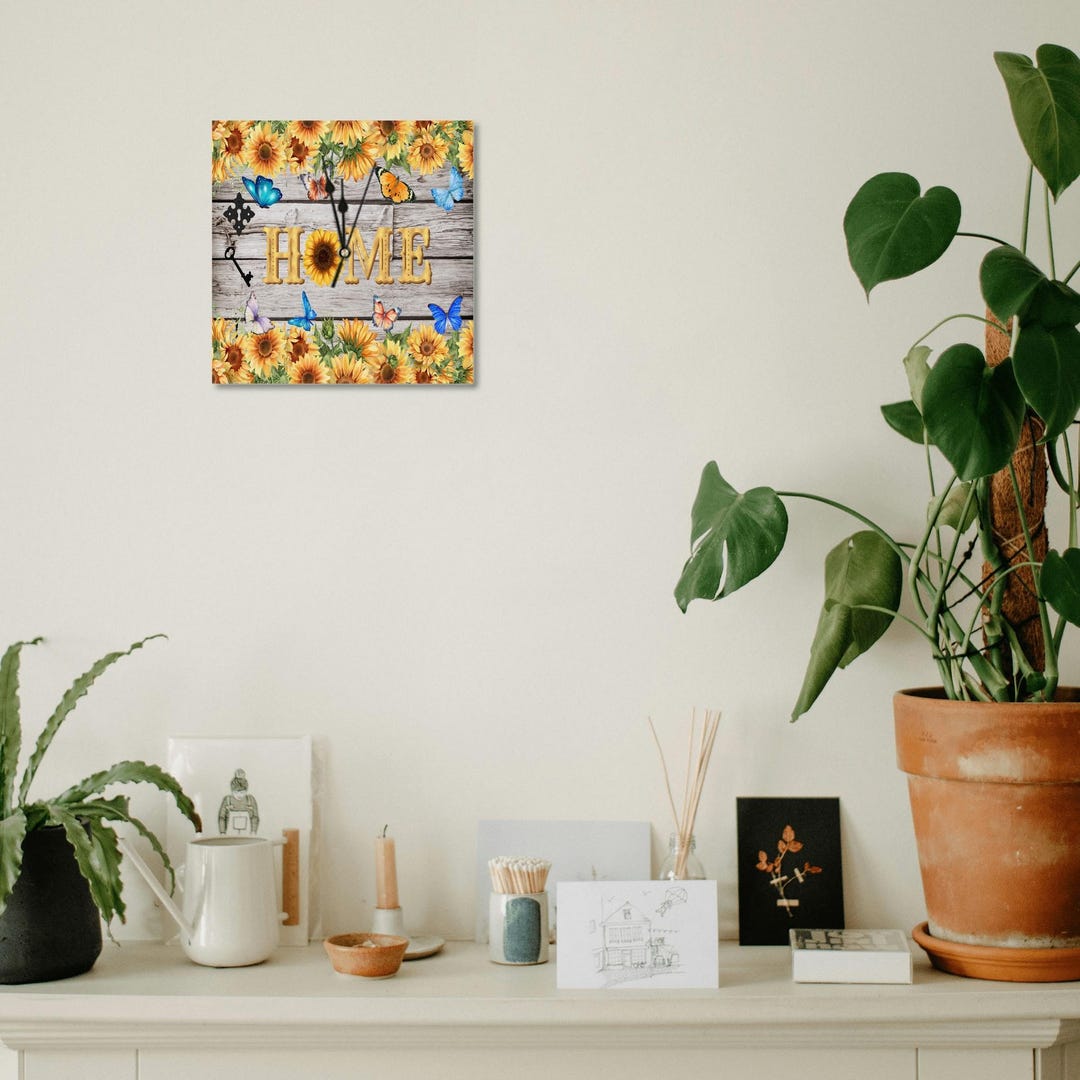 Sunflower Square Wall Clock: Silent, Fade-resistant PVC Decor - Etsy