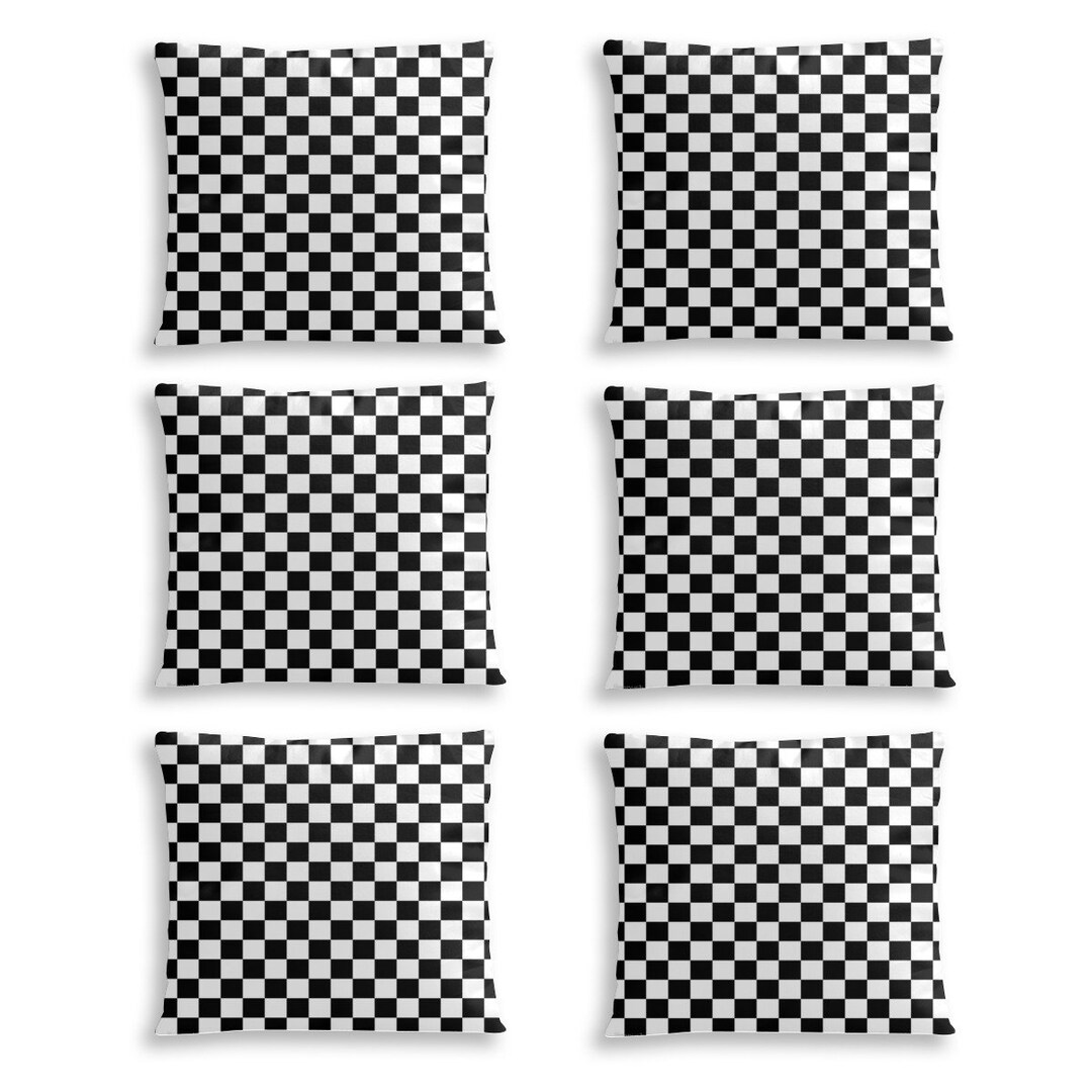Black and White Checkered Cushion Covers: Polyester Pillow Set of 6 - Etsy
