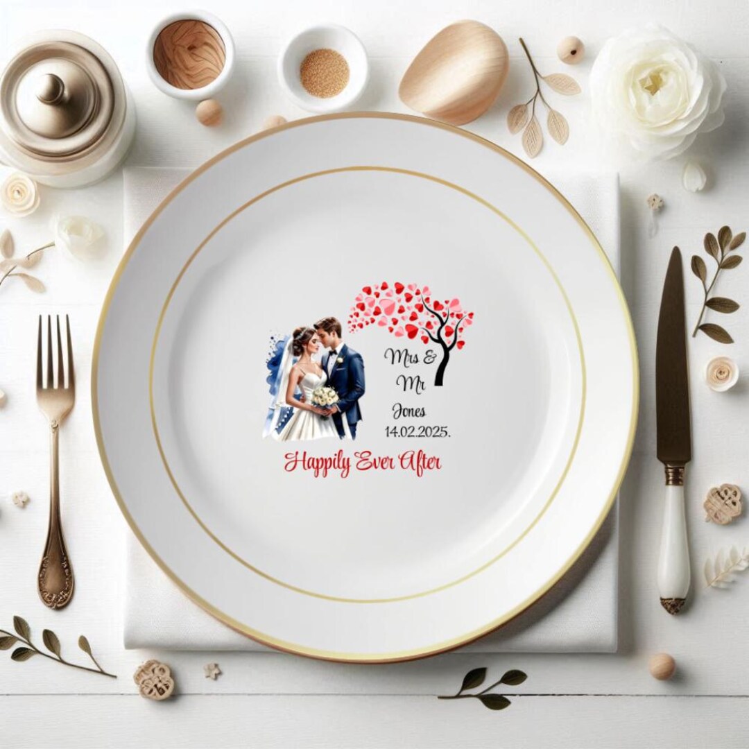 Personalized Wedding Plates: Custom Newlywed Gift, Gold Rim Ceramic - Etsy