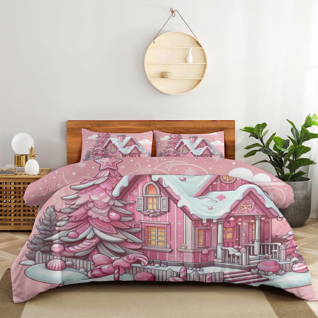 Pink Christmas Decoration Quilt Cover Four-piece Set (double-sided ...