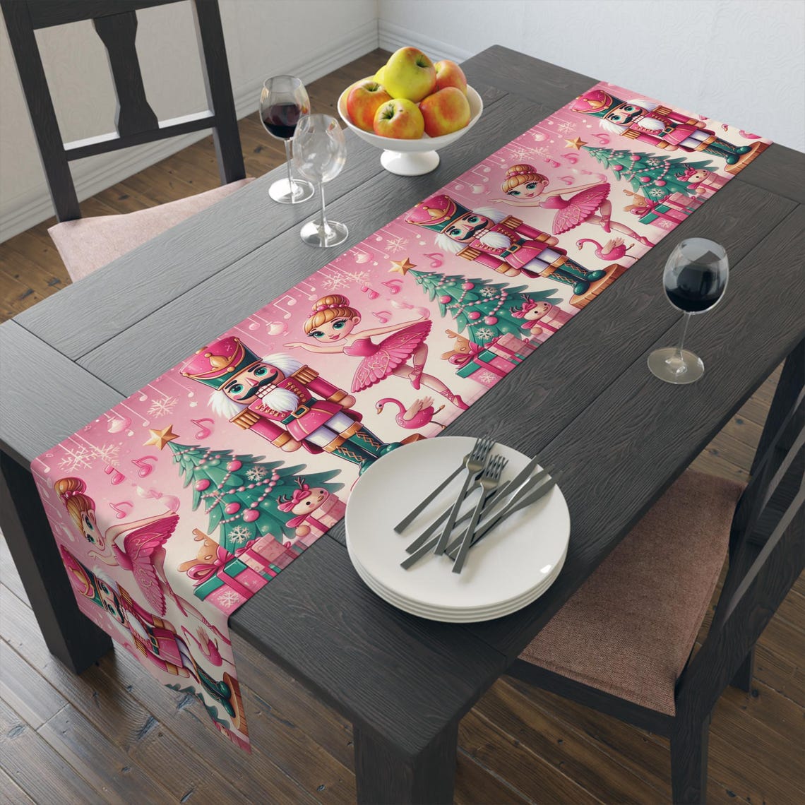 Christmas Nutcracker Table Runner, Holiday Dining Decor, Pink Table ...