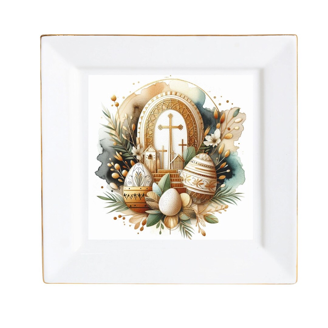 Ceramic Square Plates, Cross Motif Plate Easter Table Setting Religious ...