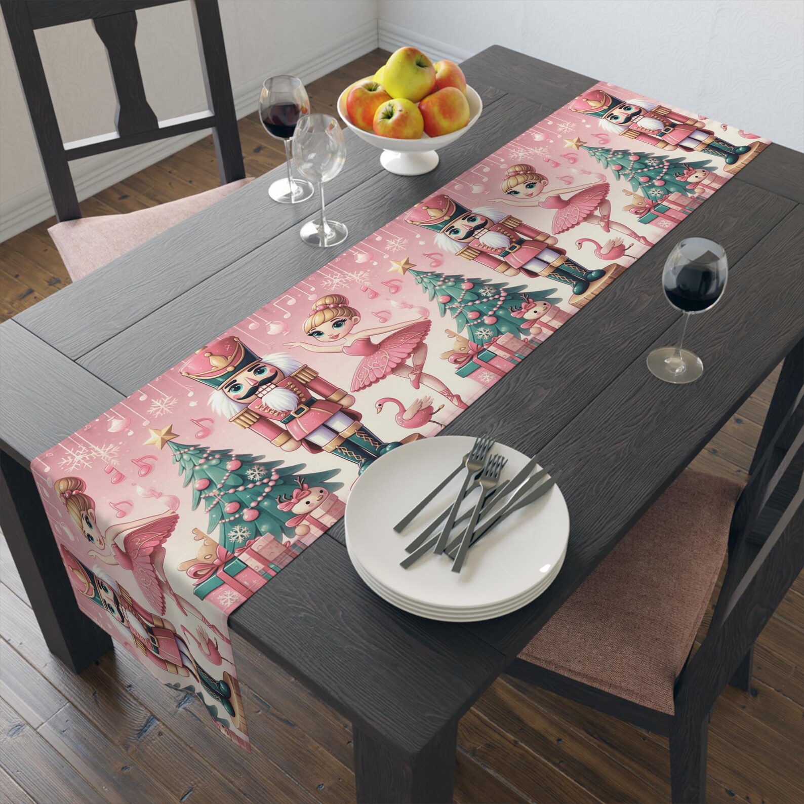 Christmas Nutcracker Table Runner, Holiday Dining Decor, Pink Table ...