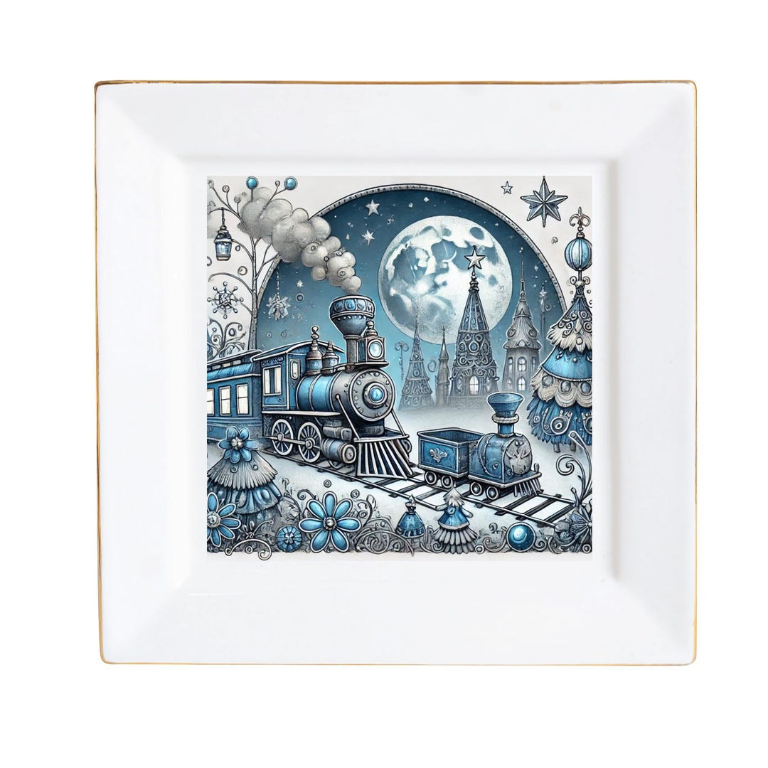 Square Christmas Train Dinner Plates Ceramic Appetizer Plates Holiday ...