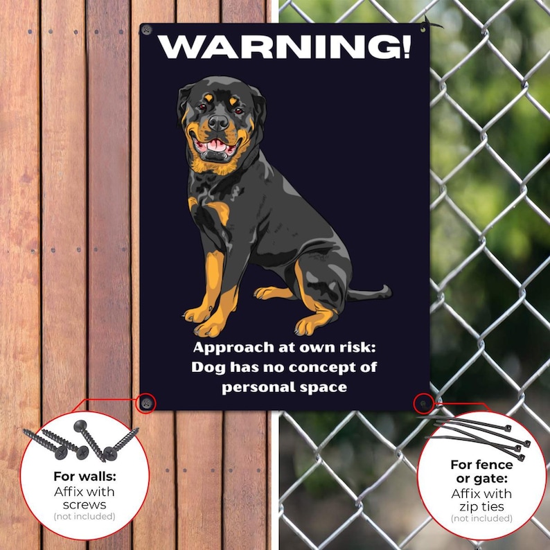Funny Rottweiler Warning Sign – “no Concept of Personal Space” – Metal ...