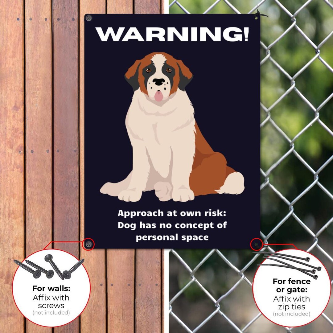Hilarious Saint Bernard Warning Sign: No Personal Space Concept - Metal ...