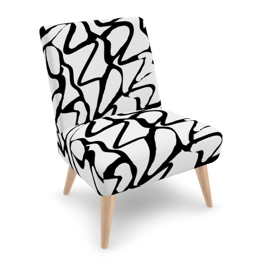Black and White Abstract Accent Chair - Beech Wood Legs, Poly Velour - Etsy