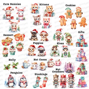 Cute Kawaii Christmas Clipart Set of 65, Watercolor Clipart Bundle ...