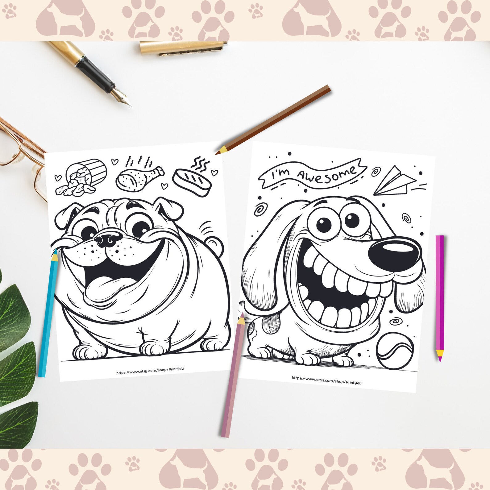 Cute and Funny Dogs Coloring Pages, 60 Pages, Cute Coloring, Printable ...