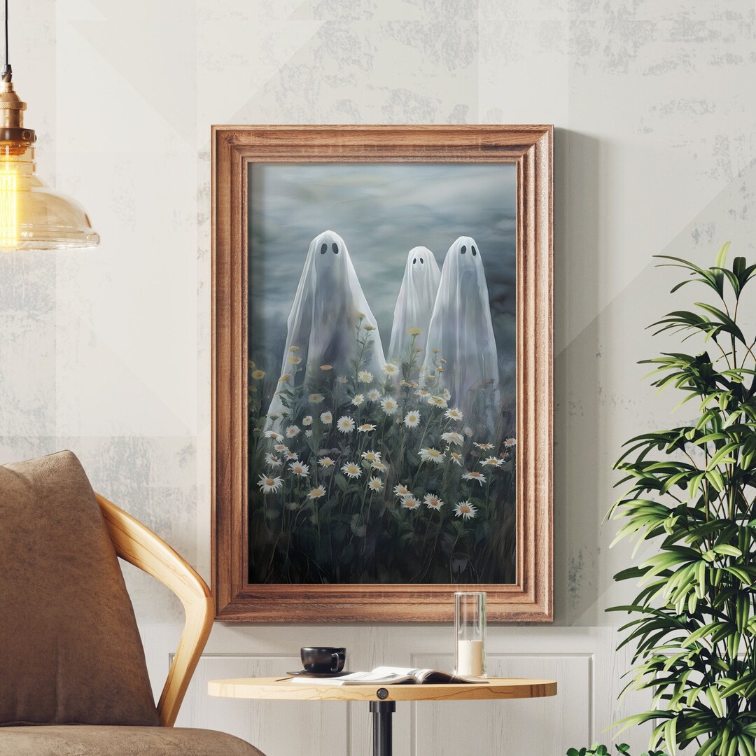 Ghost Wildflower Landscape Print, Printable Halloween Wall Art, Spooky ...