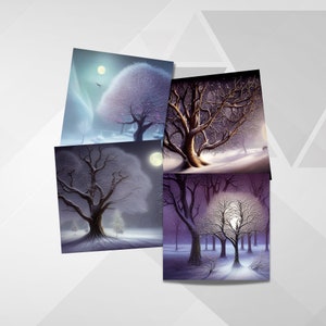 Winter Trees Digital Paper, Snowy Winter Tree Watercolors, Snow ...
