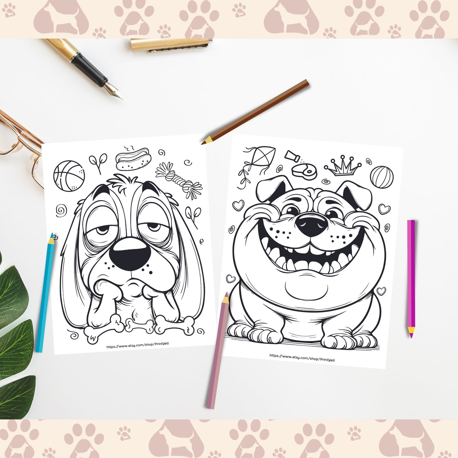 Cute and Funny Dogs Coloring Pages, 60 Pages, Cute Coloring, Printable ...