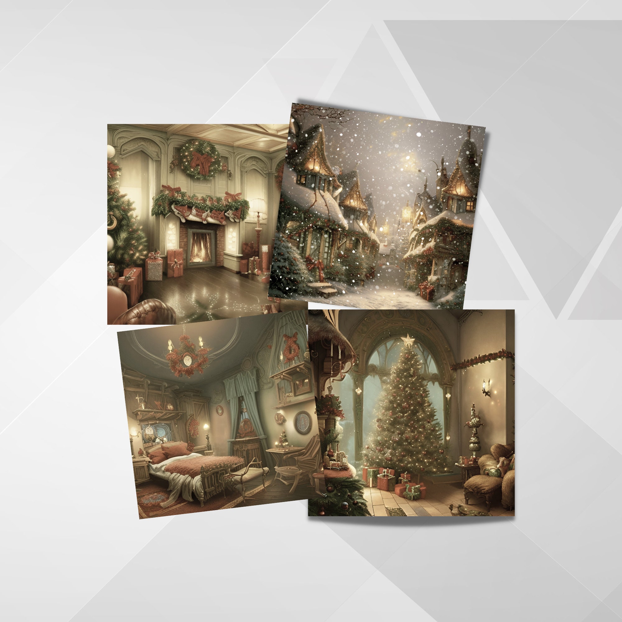 Vintage Christmas Digital Paper, Christmas Watercolors, Winter ...