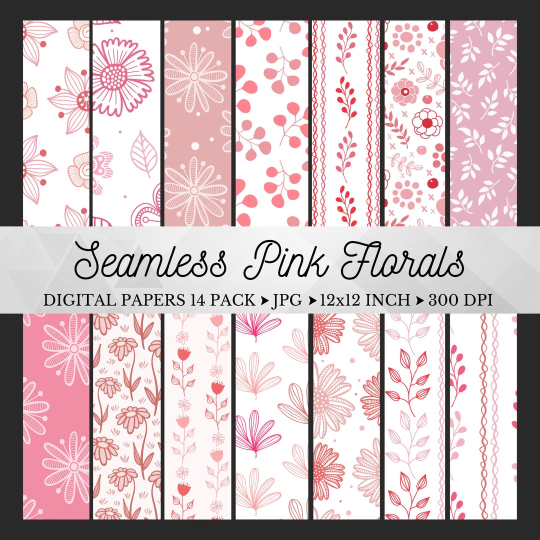 Pink Floral Digital Paper Pack, Seamless Patterns, Scrapbook Papers ...