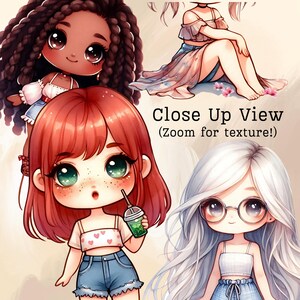 Chibi Clipart Set of 35, Summer Edition, Watercolor Cute Kawaii Anime ...